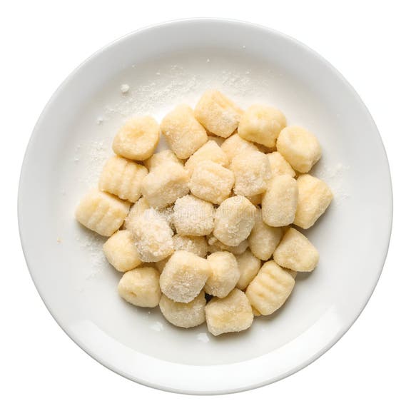 Gnocchi on White Plate - Top View, Isolated on White Background Stock ...