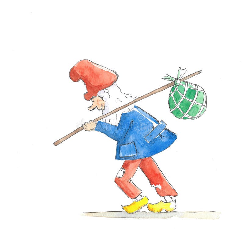 Gnom, der herum reist stock abbildung. Illustration von hand - 79234672