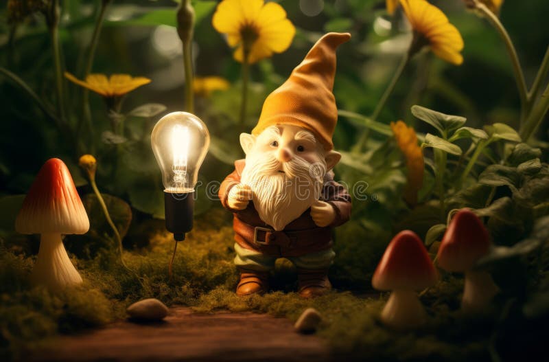 Gnome Carrying a Light Bulb on a Forest Path Illustration Stock Image ...
