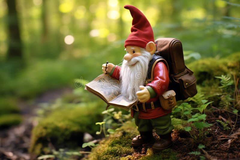 Gnome with a Map Studying the Layout of the Forest in Fantasy World ...
