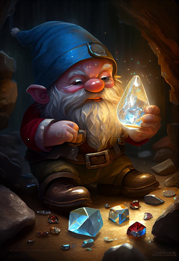 Gnome with a Shining Diamond in the Dungeon. AI Generated Stock ...