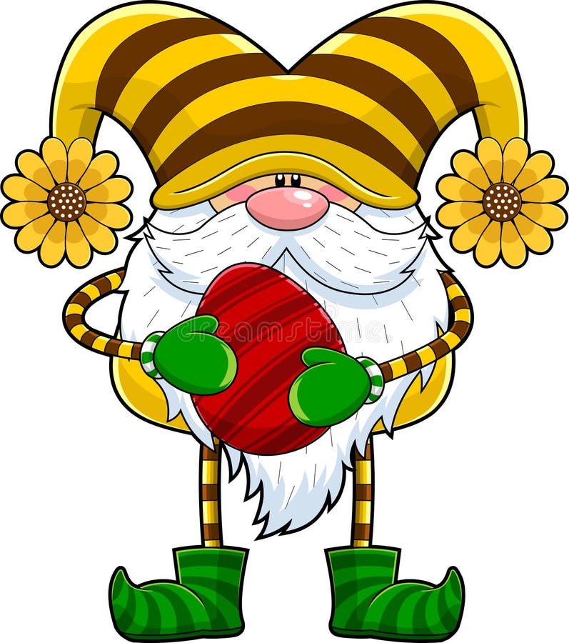 Cute Spring Gnome Cartoon Character Holding a Easter Egg Stock Vector ...