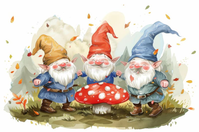 Gnomes Dancing Around Toadstool Stock Illustration - Illustration of ...