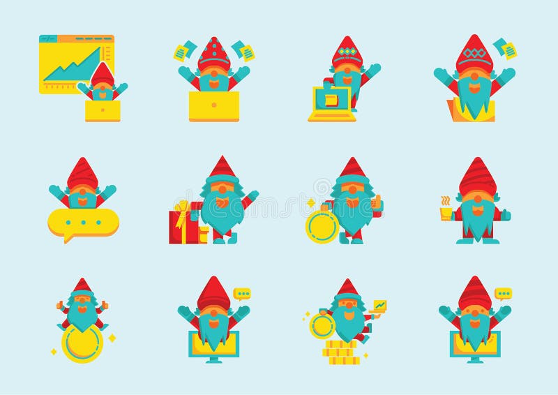 Gnomes Office Worker Flat Character Set Stock Vector - Illustration of ...