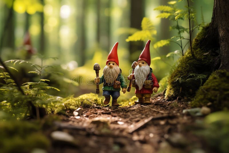 Gnomes Walking in the Forest in Fantasy World Stock Illustration ...