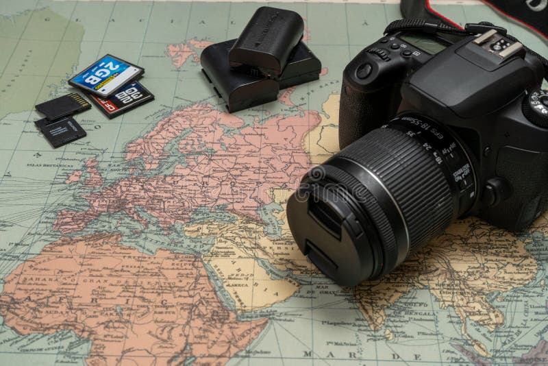 Go on an Adventure. the Map and the Camera on a Wooden Table Stock ...