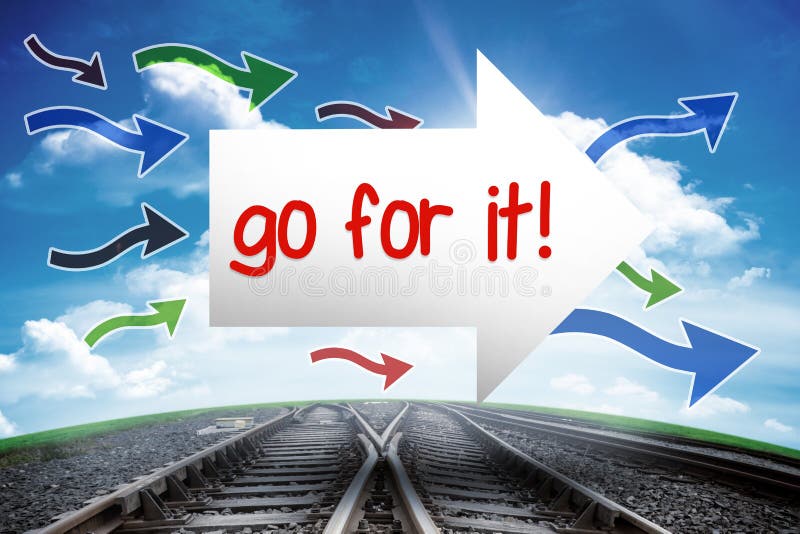 Go for it! Against Railway Leading To Blue Sky Stock Illustration ...