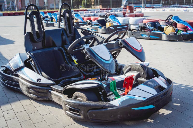 Go Carts at the Track and Ready To Start Stock Image - Image of sport ...