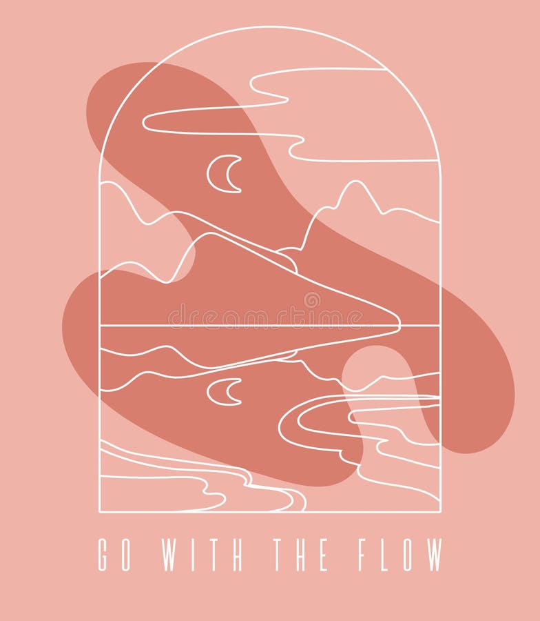 Go with the Flow. Vector Hand Drawn Minimalistic Landscape Stock Vector ...