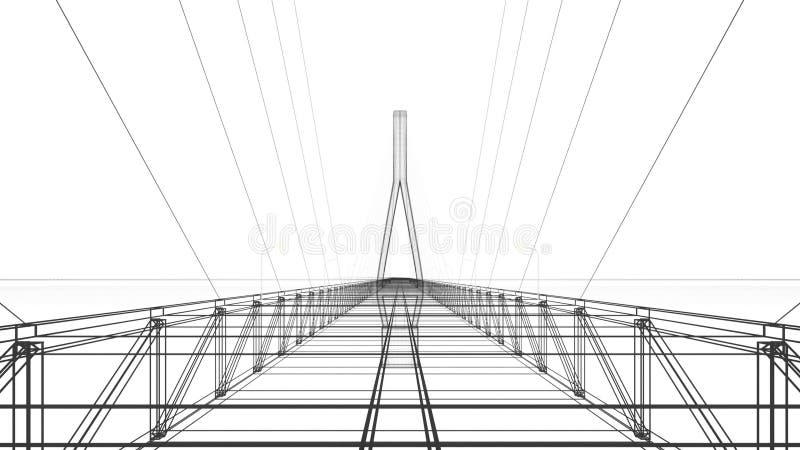 Go Forward on the Sketch Suspension Bridge, 3d Rendering Stock Video ...