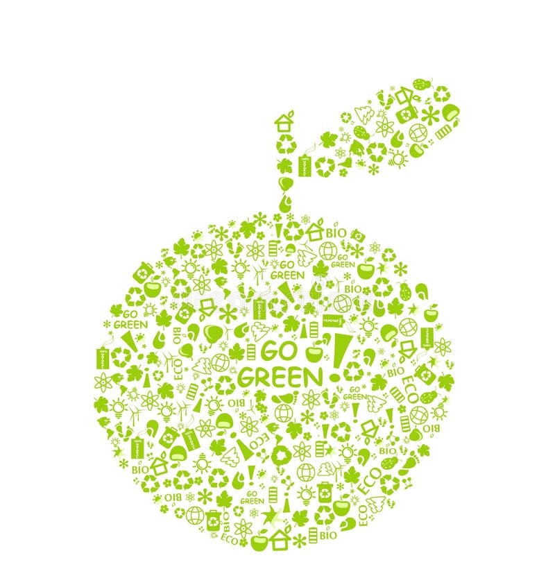 Go Green Eco Pattern on Apple Silhouette Stock Illustration ...