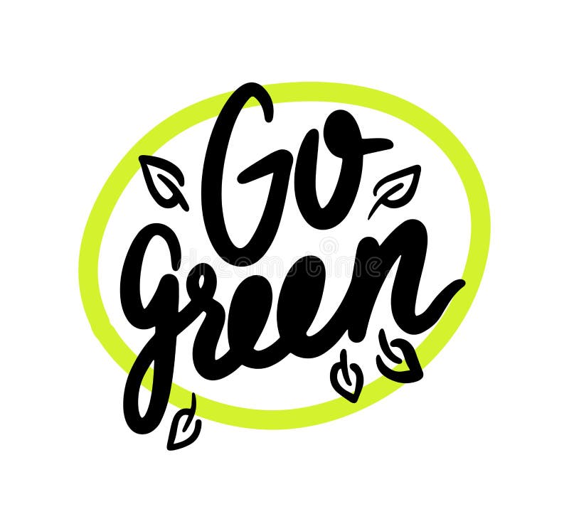Go Green Emblem with Typography in Green Circle with Tree Leaves ...