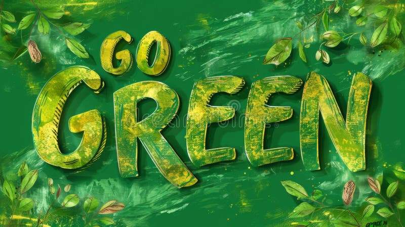 Go Green. Hand-drawn Lettering on a Green Background Stock Illustration ...
