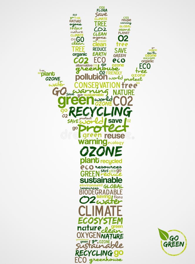 Go Green. Hand with Words Cloud Stock Vector - Illustration of ...