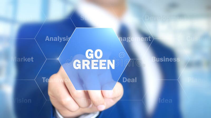 Go Green, Man Working on Holographic Interface, Visual Screen Stock ...