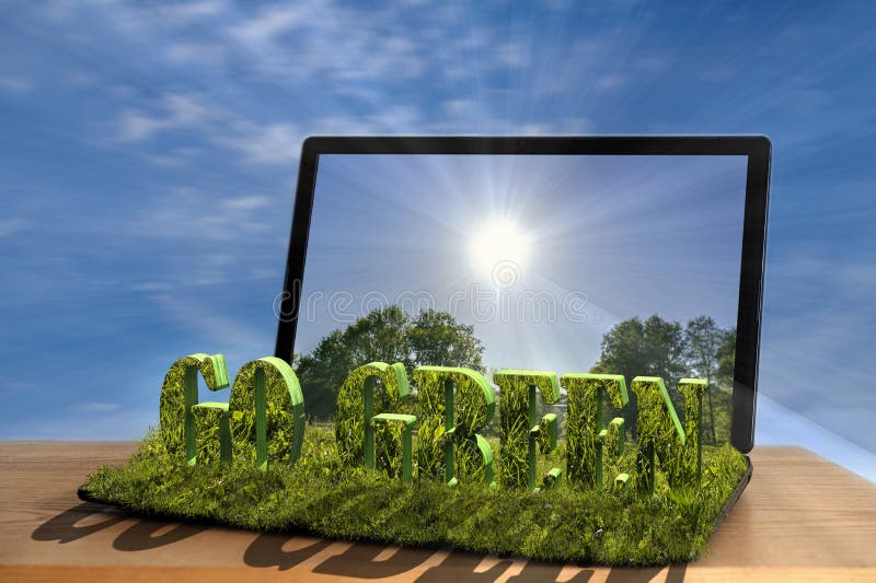 Go Green. Open Laptop with 3D Text Go Green and Grass Texture Stock ...