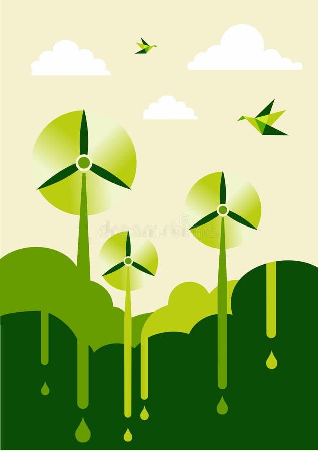 Go Green wind-turbine park stock vector. Illustration of reduce - 24651394