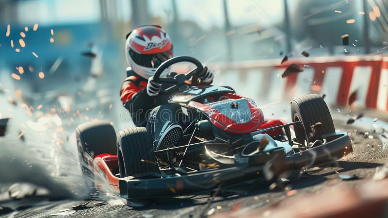 A Go Kart Race Goes Awry when One Kart Loses Control Spinning into the ...
