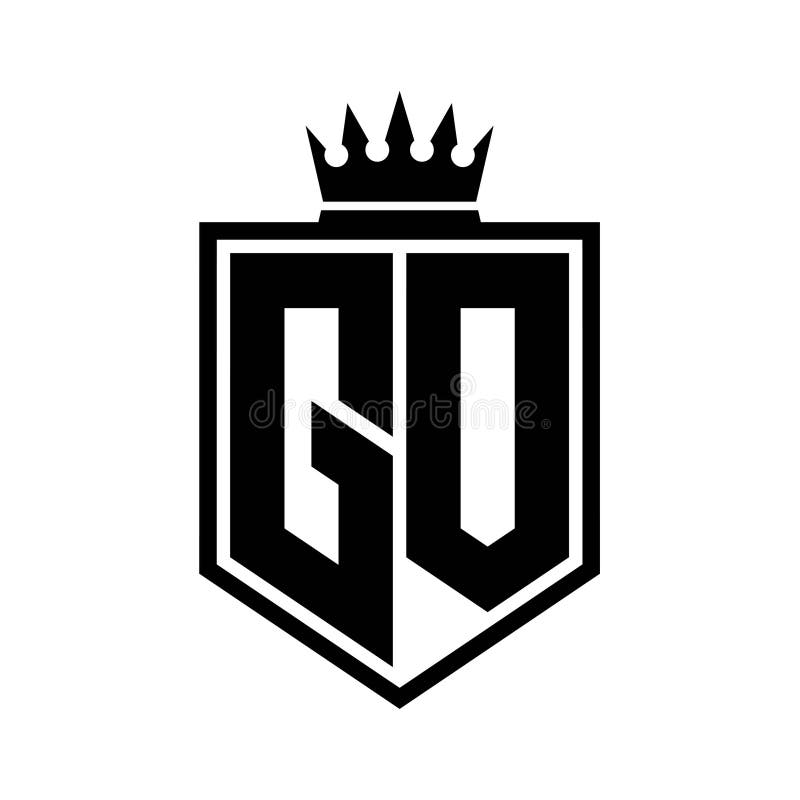 GO Logo Monogram Bold Shield Geometric Shape with Crown Outline Black ...