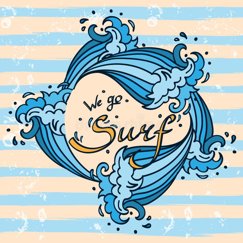 Waves Surf Typography Design Stock Vector - Illustration of paradise ...