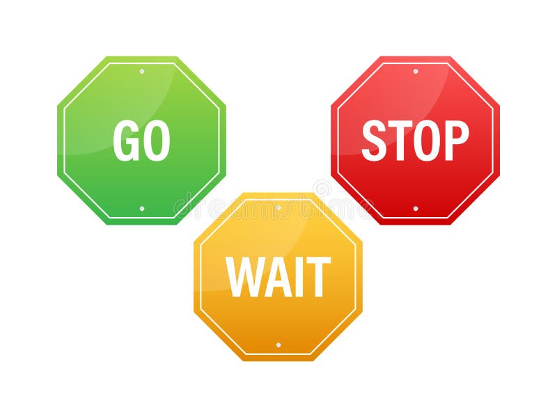 Go, Wait, Stop Signs. Octagonal Green Go, Red Stop, Yellow Wait ... Go, Wait, Stop Signs. Octagonal Green Go, Red Stop, Yellow Wait ...