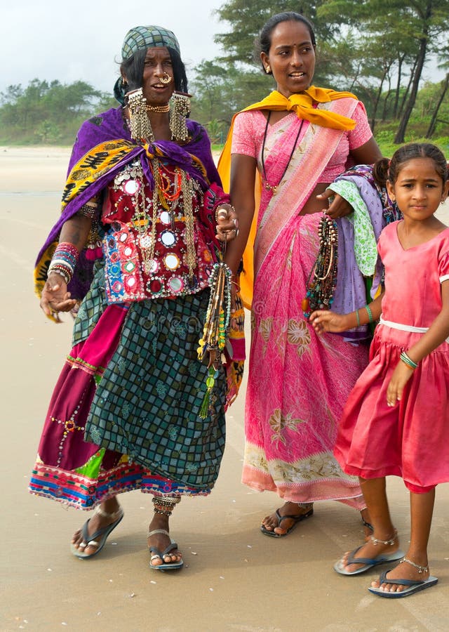Two Indian Women in Bright Sari on the Goa Beach Editorial Photo ...