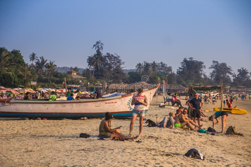 GOA, INDIA - MARCH 1: People on Arambol Beach on March 1, 2017 ...