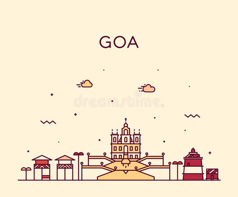 Goa Skyline, India, Hand Drawn Vector Sketch Stock Vector ...