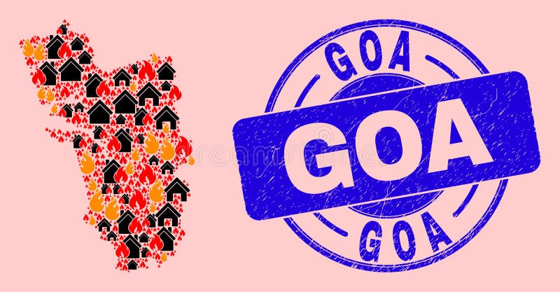 Goa State Map Composition of Fire and Buildings and Scratched Goa Seal ...