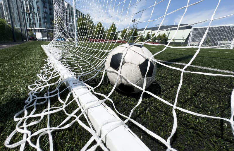 Goal in the Back of Net in Soccer Game Stock Image - Image of leather ...
