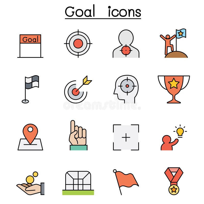 Goal color line icon set stock vector. Illustration of achievement ...