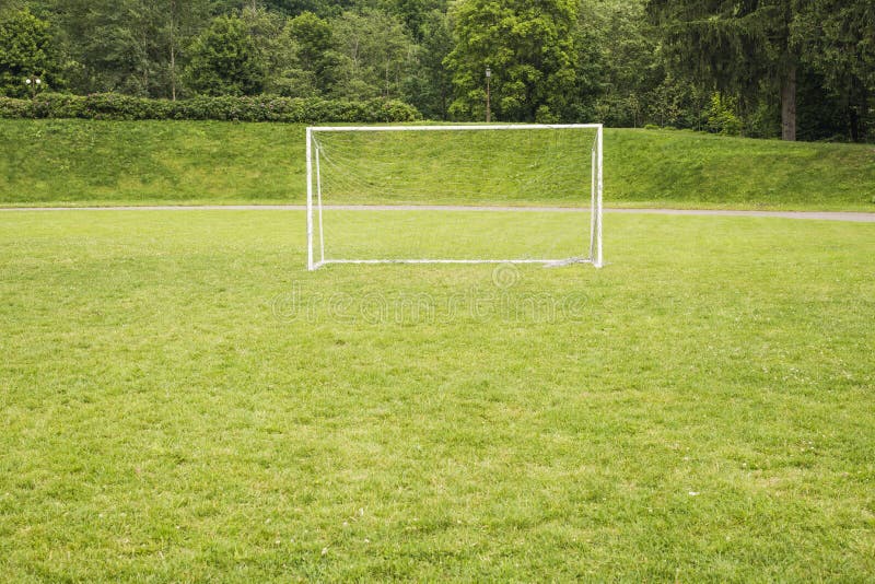 Goal Gate with Net and Snow at Side Line Stock Photo - Image of empty ...