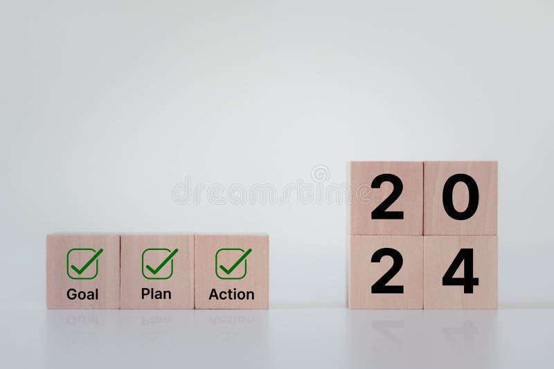 2024 Goal Plan Action Concept Wooden Cube Blocks With Text 2024 Goal