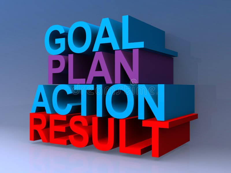 Goal Plan Action Result on Blue Stock Photo - Image of result ...