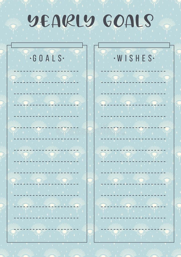 Goal Planner Template with Magic Eyes. Blue Background Blank Printable ...