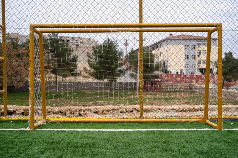 Goal Post on Artificial Grass Football Pitch Stock Photo - Image of ...