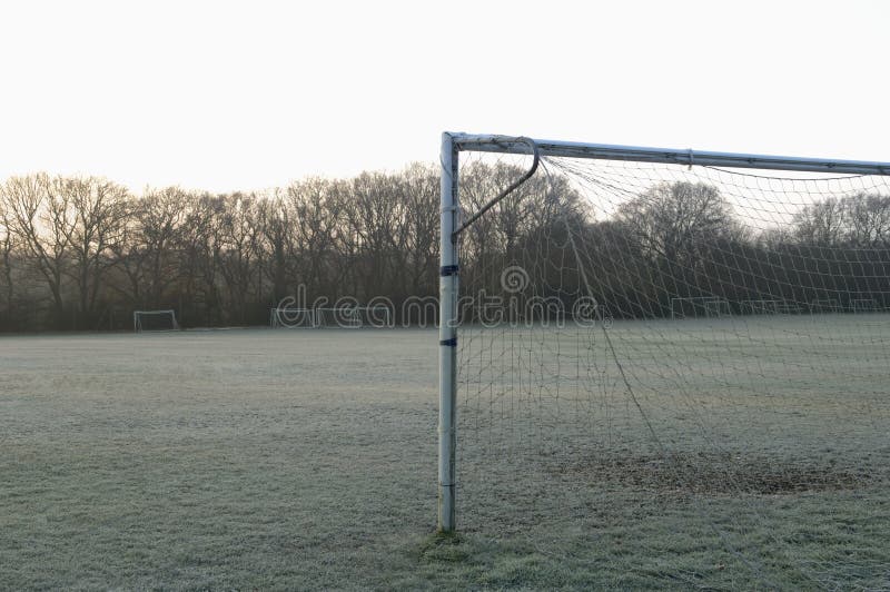 Empty Soccer Net and Fields on a Rainy Night Stock Photo - Image of ...