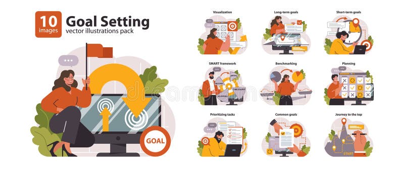 Goal Setting Set. Flat Vector Illustration Stock Vector - Illustration ...