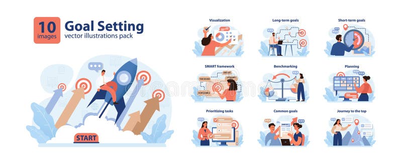 Goal Setting Set. Flat Vector Illustration Stock Vector - Illustration ...