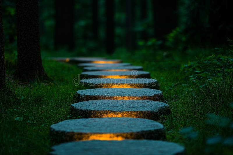 Goal Setting Steps Concept Illuminated Stone Pathway Surrounded by Lush ...