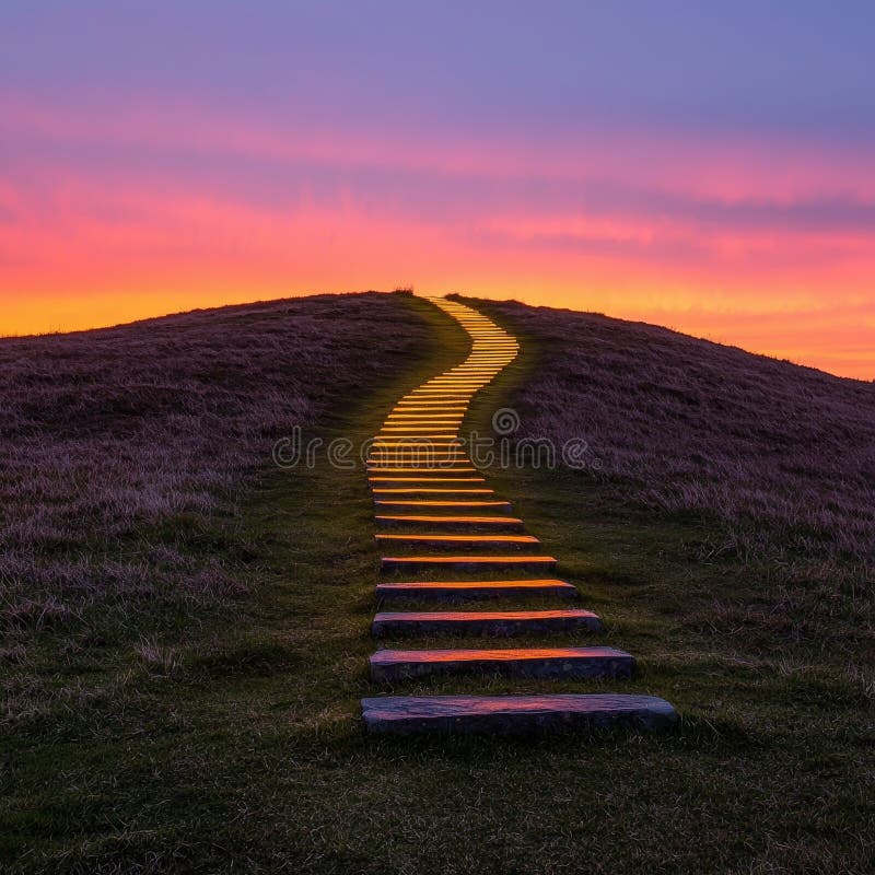Goal Setting Steps Concept a Winding Pathway Illuminated by Sunset ...