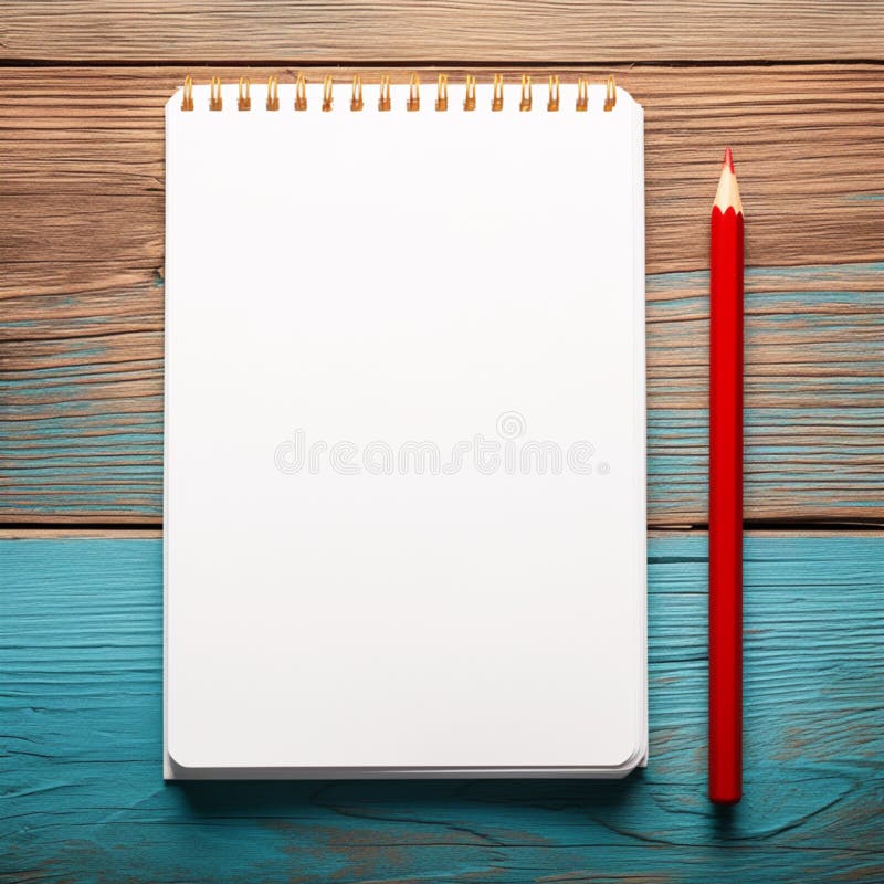 Goal Setting Workspace Notepad with Red Pencil on Brown Wooden Table ...