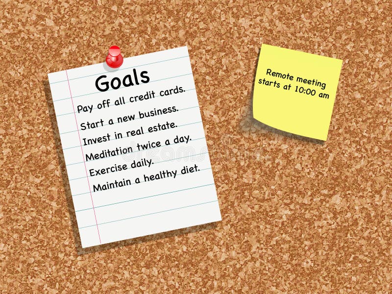 Goal Sheet with a Reminder Sticker on a Cork Board Stock Photo - Image ...
