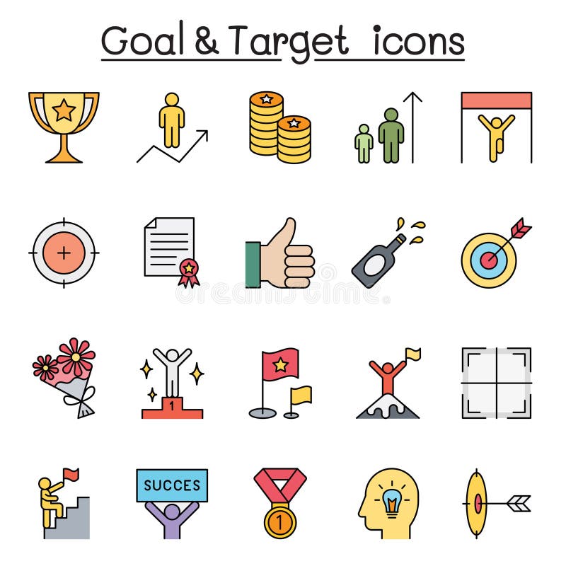 Goal and Target Icon Set in Color Line Style Stock Vector ...