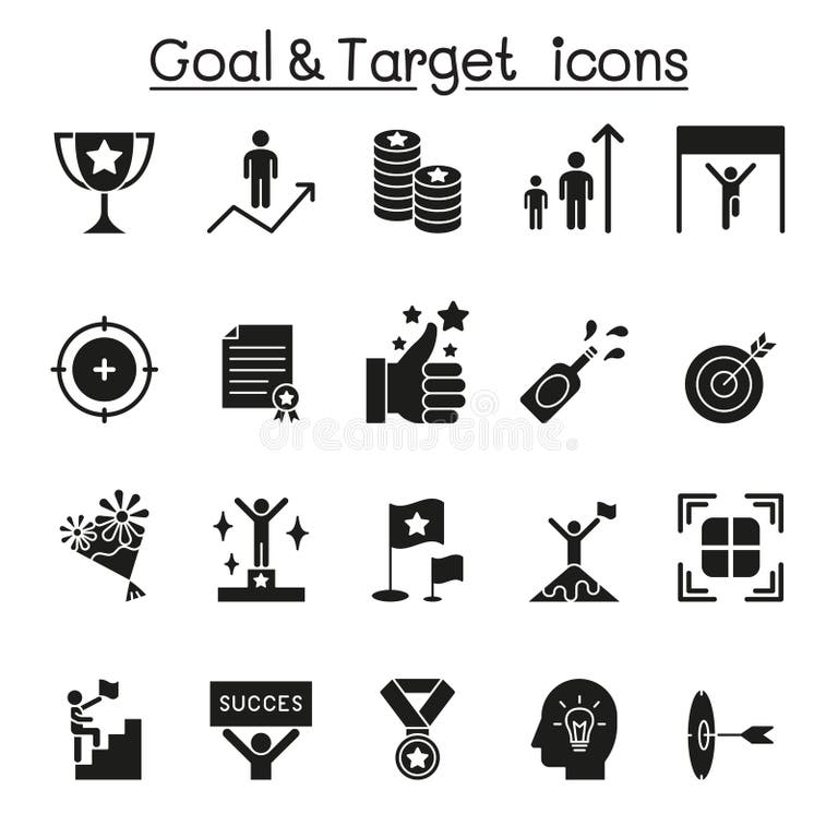 Goal and Target Icon Set in Glyph Style Stock Vector - Illustration of ...