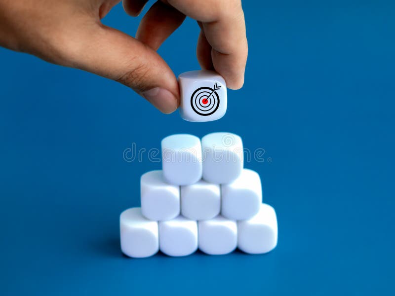 3d Goal Target Icon on Top of White Cube Block Stack Pyramid Shape with ...
