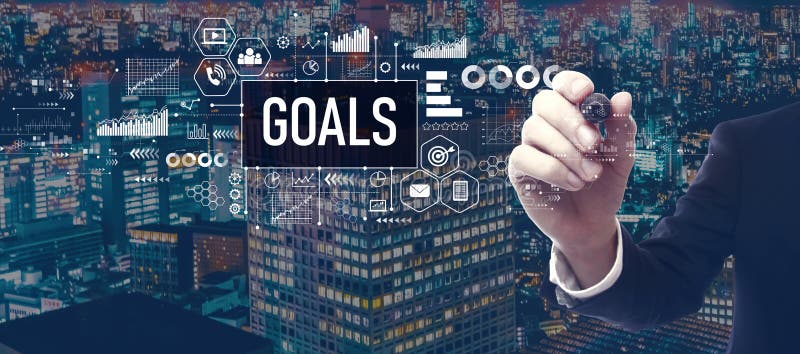 Goal Theme with Businessman in City at Night Stock Photo - Image of ...