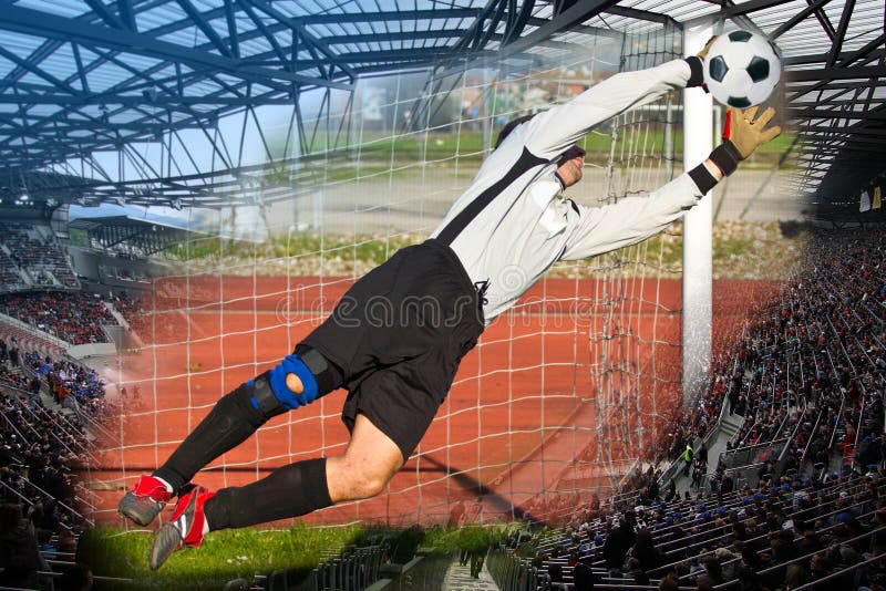 Football Player and Jump of Goalkeeper Stock Photo - Image of goal ...