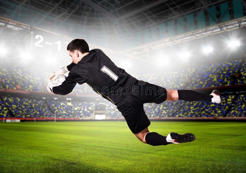 Two Men Soccer Player Goalkeeper Punching Heading Ball Competition ...