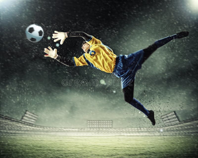 Caucasian Soccer Player Goalkeeper Man Catching Ball Silhouette Stock ...